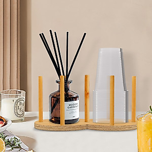 DIFENLUN Round Wooden 2 Compartment Coffee Table Organizer, Cup Dispenser Countertop, Disposable Paper Cup Holder, Lid Organizer for Restaurant Countertop Storage Supplies