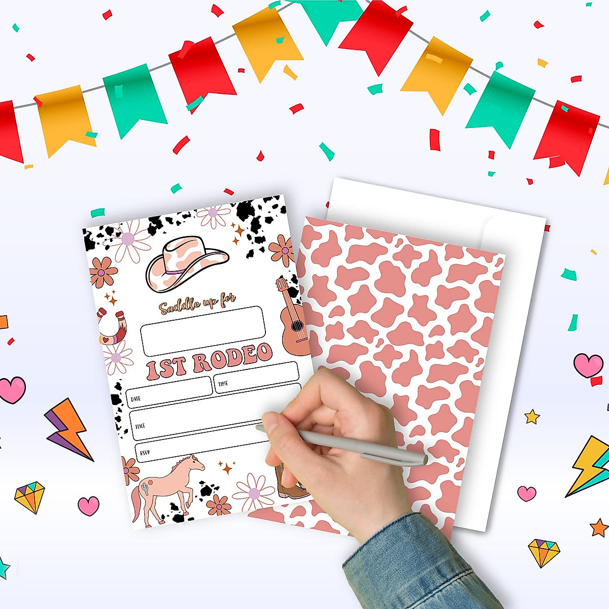Grapehiker Unisex-Adults Birthday Party Invitation Set, 20 Cards with Envelopes, Multicolor, Includes Patterns and Lines for Writing Details