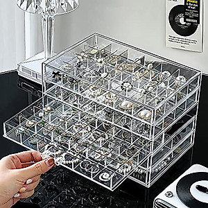 YUFONG Earring Storage Box Organizer 5 Drawers Jewelry Organizer Acrylic Jewelry Storage Box Holder Compartment Transparent Display Storage Case Gift for Women Girls (84 Girds)