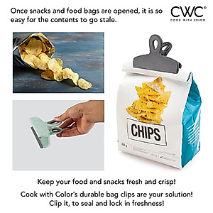 Cook with Color Bag Clips, 4 Large Heavy Duty Chip Clips for Food Storage with Air Tight Seal Grip for Snack Bags and Food Bags, Jumbo Food Clips (Speckled Gray & Teal)