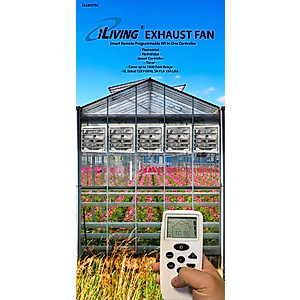 iLiving 10" Shutter Exhaust Fan with Wireless Smart Remote Controlled Thermostat and Humidity, Variable Speed Wall Mounted Attic Vent Fan, Chicken Coop Ventilation, 820 CFM, 1200 SQF Coverage Area