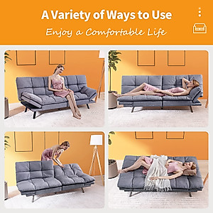 Hcore Convertible Bed Grey Fabric Memory Foam Loveseat Futons Couch,Small Euro Lounger Sofa for Compact Living Spaces,Apartment,Dorm,Studio,Guest Room, Home Office, Flax Gray