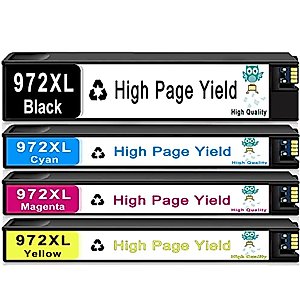 KAMOINC Ink Compatible Ink Cartridge Replacement for HP 972XL 972(4 Pack Combo) to use with PageWide Pro 477dw 577dw 452dw 477dn 452dn 577z 552dw P55250dw Printers (1Black & 1Cyan 1Magenta1Yellow)
