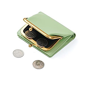 Cockatoo Womens Wallet, Nappa Leather Bifold Small Ladies Purse with Kiss-Lock Coin Pocket and ID Window (Nile Green)