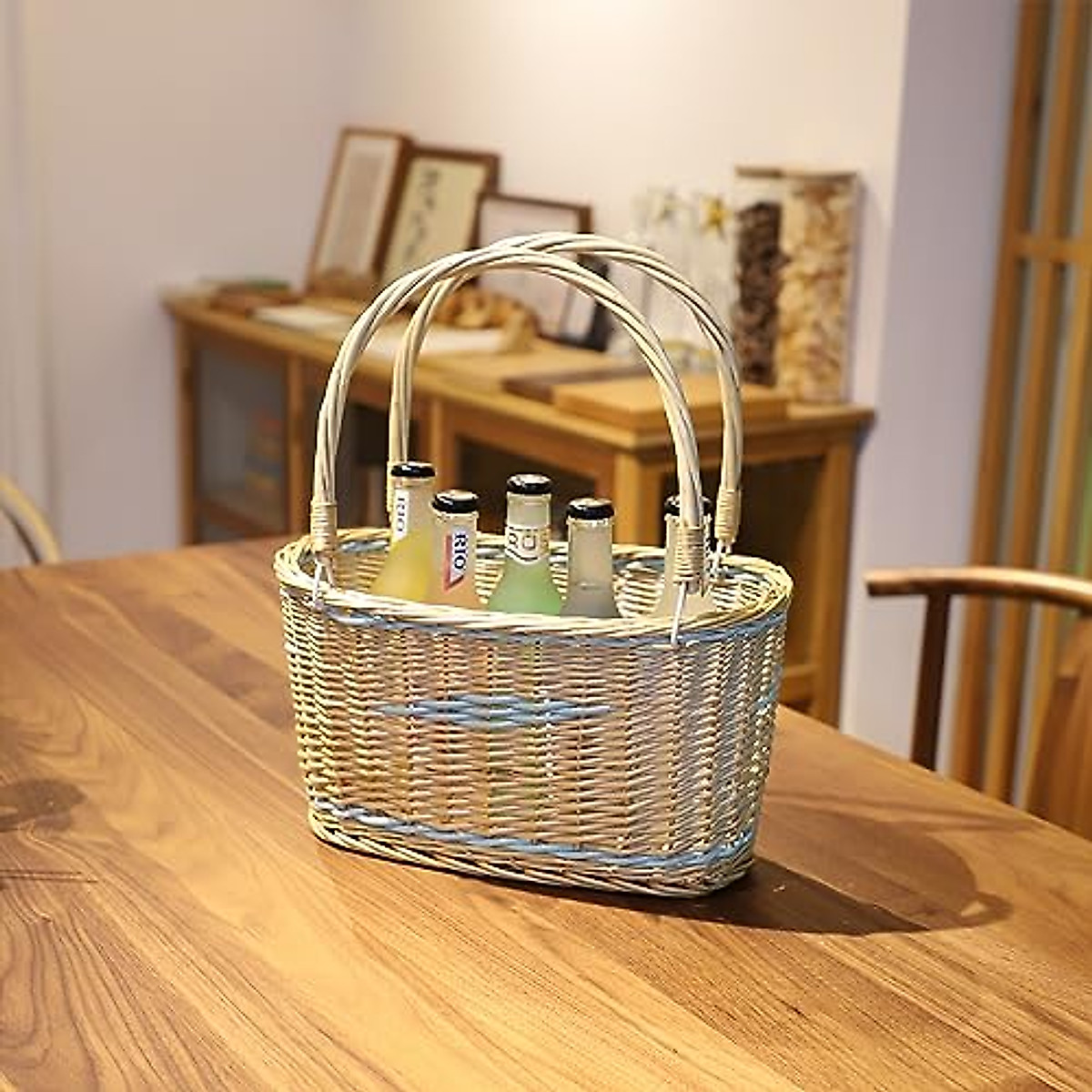 Wicker Woven Basket,Storage Basket with Handle,Large Storage Baskets for Fall Decor, Easter, Picnics, Gifts, Home Decor (Willow)