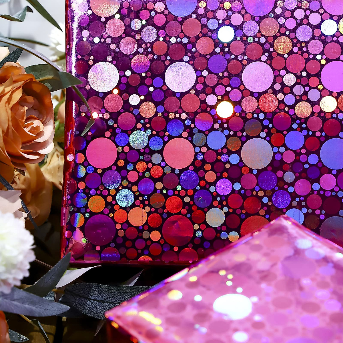 LeZakaa Pink Holographic Wrapping Paper - Mini Roll - Polka Dot Print for Mother's Day, Wedding, Engagement - 17 inches x 32.8 Feet (46.5 sq.ft.)