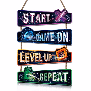 KAIRNE Video Gamer Room Sign,Gaming room Decor For Boys Room set of 4(12x4inch) Gamer Room Accessories,Inspirational Fashion Gaming Posters Door Sign for Teenage Boy Man Cave Gaming Room Decor