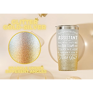 Onebttl Administrative Professional Day Gifts for Administrative Assistant, Secretary, 20 oz Stainless Steel Tumbler for Women - Thank You - Silver Golden Gradient Glitter