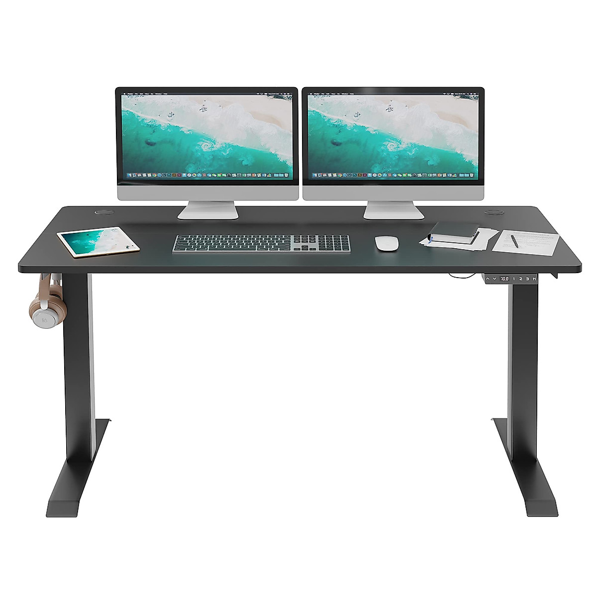 Walsunny Electric Height Adjustable Standing Desk, 63 x 24 Inches Splice Board, Sit Stand Up Computer Table with Memory Preset Controller for Home, Office,Black Frame/Black Top