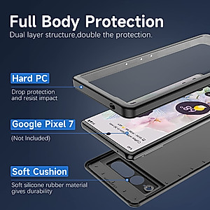 DINGXIN Google Pixel 7 Pro Case Waterproof, IP68 Certified Waterproof Shockproof Built-in Screen Protector Full Body Case for Pixel 7 Pro 2022 (Black)