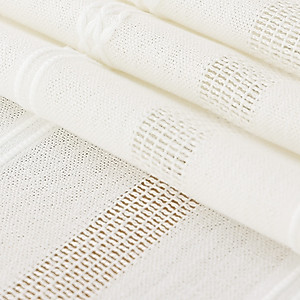 Rustic Linen Table Runner Farmhouse Striped Embroidered Boho 48 Inches Long Table Runners Hollow Handmade Woven Tassel for Kitchen Dining Holiday Wedding Party Home Decor ( White, 14" W X 48" L)