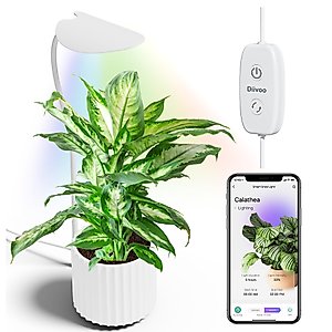Diivoo Smart Grow Light for Indoor Plants, Full Spectrum Grow Lamp with Stepless Dimming, Bluetooth LED Plant Lights for Home, 360 Spin Gooseneck and Height Adjustable, Automatic Timer
