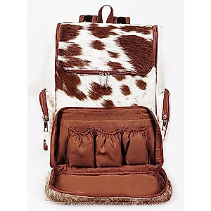 III-Fashions Cowhide Hair Print Diaper Backpack Rucksack/Knapsack Travel Shoulder Bag Brown & White (Backpack)