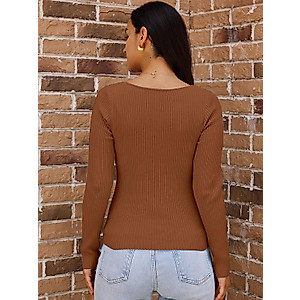 LILLUSORY Women's 2025 Twist Knot Fall Clothes Fashion Outfits Top Ribbed Long Sleeve 2025 Caramel Large