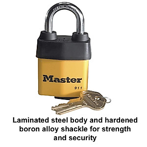 Master Lock 911DPF Heavy Duty Outdoor Padlock with Key, 1 Pack, Yellow