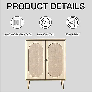 QHITTY Rattan Sideboard Buffet Cabinet, Accent Kitchen Storage Cabinet Console Table with Adjustable Shelves for Living Room, Dining Room, Bedroom (Natural)