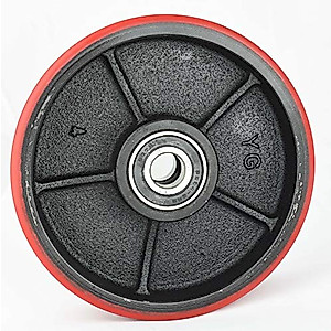Pallet Jack/Truck Steering Wheels Set with Axle and Protective Caps (4 pcs) 7" x 2" with Bearings ID 20mm Poly Tread Red