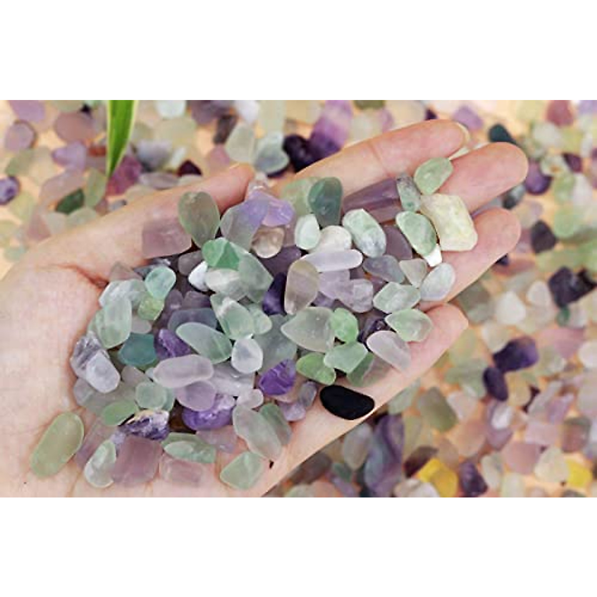 Fluorite Aquarium Gravel Rocks Natural Tumbled Healing Crystal Chips Bulk Gemstones Tumbled Crushed Stones for Fountain Vase Filler Planters Decorative Fish Tank Potted Reiki Energy Balancing 0.44lb