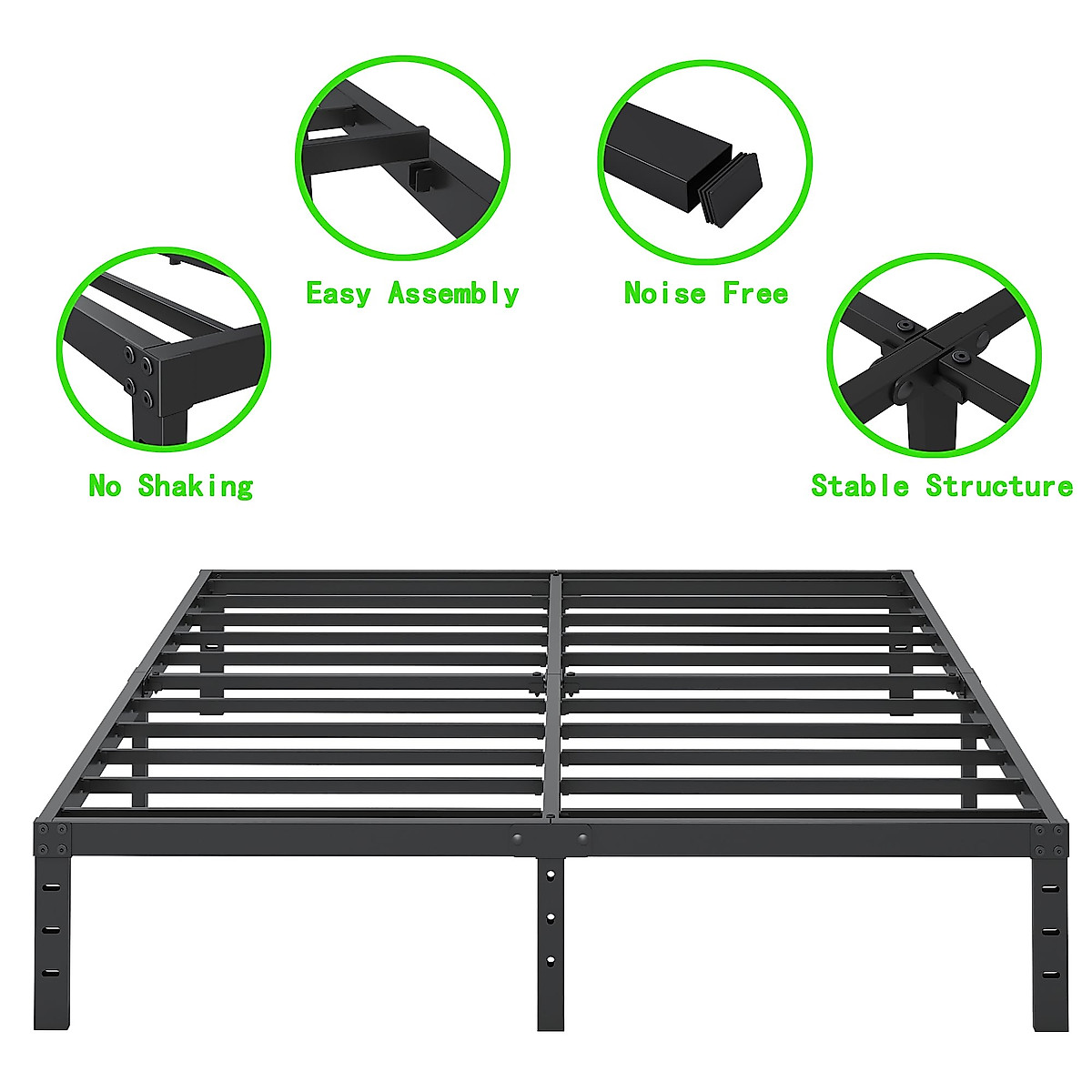 Cieemine 12 Inch Queen Size Metal Bed Frame, Heavy Duty Steel Slat Mattress Foundation,No Box Spring Needed, Easy Assembly, Noise-Free,Black
