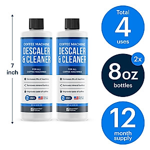 Universal Descaling Solution 2 Pack, (2 x 236ml / 4 Uses Total), Compatible with Breville, L'OR, Sage, Nespresso, Delonghi Single Use Coffee & Espresso Machines, Coffee Machine Descaler