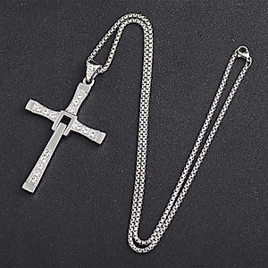 LAKINGA Cross Necklace for Men Women,Medical Titanium Steel Jewellery,Inlaid with Zirconia Rhinestones,With Silver Chain,Cross Chain Necklace for Men Women Jewelry Gifts