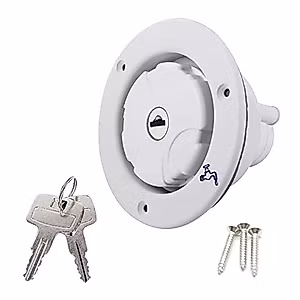 kuayi RV Fresh Water Locking Cap Spring and Seal Ring Design with Inlet Gravity Fresh Water Filling Hatch for Camping Trailer Gravity RV (White)