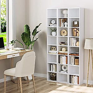 FOTOSOK 8-Tier Media Tower Rack, 11.6 X 9.3 X 70.9 Inches CD DVD Slim Storage Cabinet with Adjustable Shelves, Tall Narrow Bookcase Display Bookshelf for Home Office, White