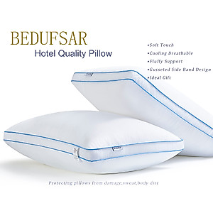 Bedufsar Bed Pillows for Sleeping, King Size Pillows Hotel Quality Set of 2, Firm and Supportive Gusseted Pillows for Side and Back Sleepers, Cooling Down Alternative Fluffy and Soft Pillow (20x34 in)