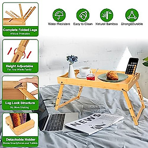 Bellsal Large Bamboo Bed Tray Table, Large Breakfast Tray - 19.7x13 Inch with Adjustable Legs, Multipurpose Serving Tray Use As Portable Laptop Tray, Snack Tray, Platter Tray for Working, Eating