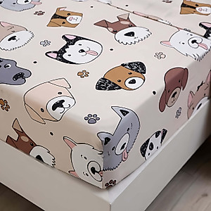SDY 4PCS Dog Bedding Sheets Set Full Size, Cute Puppy Pattern Fitted Sheet Sets with Deep Pocket, Kawaii Bedroom Decor for Kids, Teens, Children, Baby, Boys, Girls and Animal Lovers (Dog, Full)