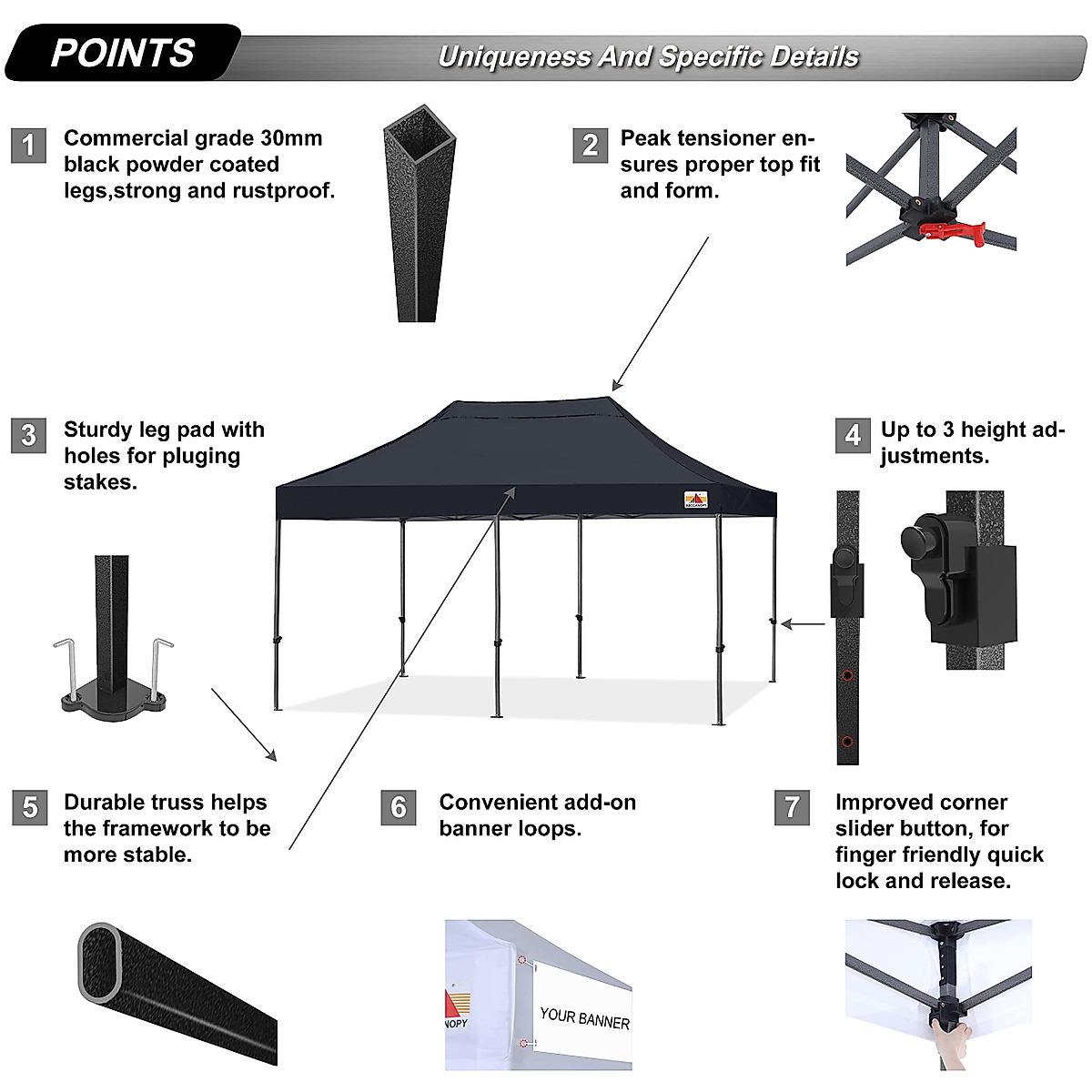 ABCCANOPY Patio Pop Up Canopy Tent 10x20 Commercial-Series(Black)