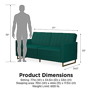 Novogratz Skylar Coil Futon, Modern Sofa Bed and Couch, Green Velvet