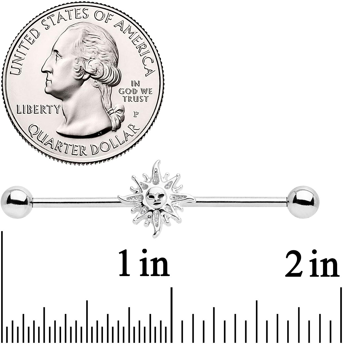 Body Candy 38mm Stainless Steel Helix Cartilage Earring Happy Sunshine Industrial Barbell 1 1/2"