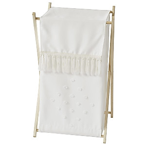 Sweet Jojo Designs Boho Dot Baby Kid Clothes Laundry Hamper - Ivory Beige Cream Off White Bohemian Shabby Chic Modern Luxury Farmhouse Geometric Pom Pom Tufted Minimalist Gender Neutral