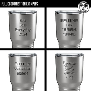 Personalized 30oz (17 Colors) Insulated Stainless Steel Tumbler Cup with Lid, Custom Etched, Customized Text Message Name, Engraved Father’s Day Gift Idea Women Men Him Her, Your Text Here (Stainless)