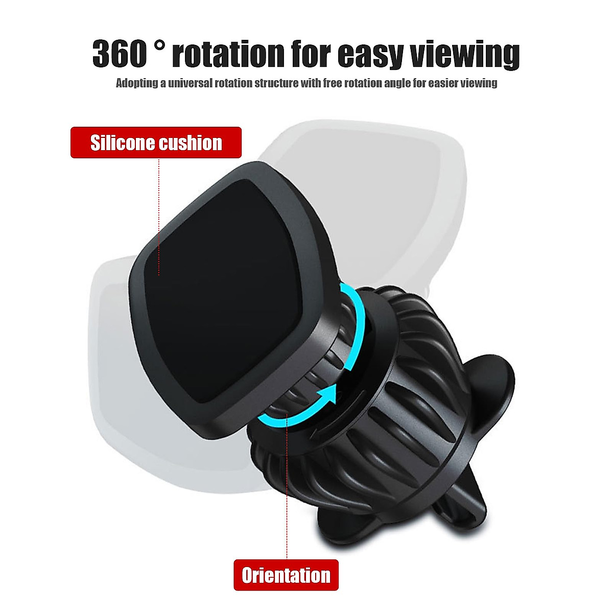 gunhunt 1 PC Snap-on Car Phone Holder, 2.36" x 1.57" 360° Rotating Air Outlet Multifunctional Navigation Bracket, Suitable for Conventional Horizontal Air Outlets Such as Horizontal/Vertical (Black)