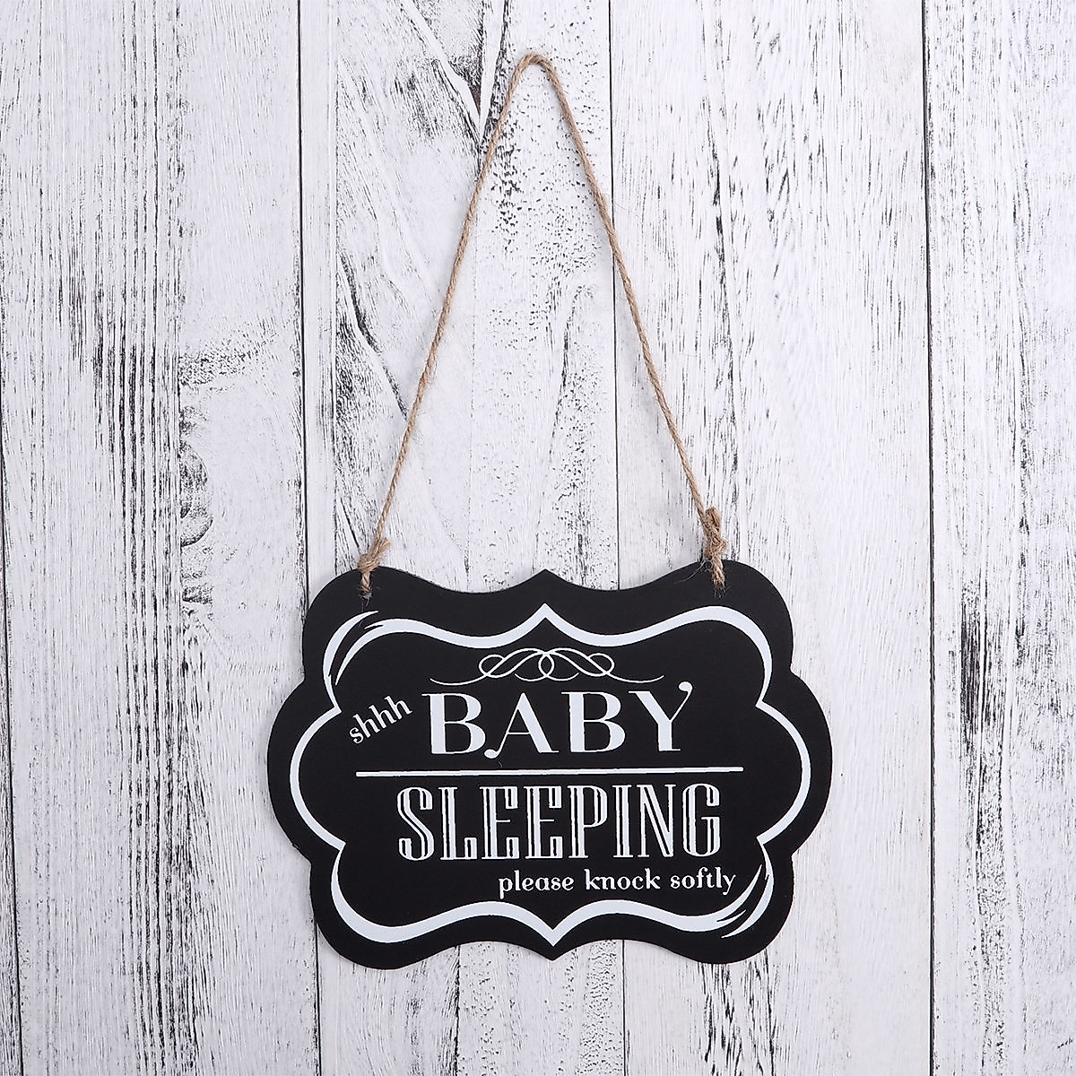 WINOMO Baby Sleeping Sign for Door "shhh BABY SLEEPING please knock softly" Funny Wooden shhh Baby Sleeping Sign for Front Door Bedroom Door