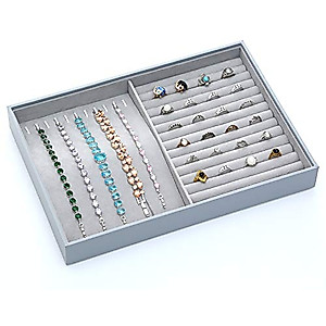 ORIGIA Stackable Jewelry Organizer Trays Accessories Storage Box for Drawer Dresser Wardrobe, Gadgets Display Showcase, Set of 3