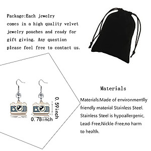 NC Camera Earrings with Birthstone Photographer Earrings Personalized Retro Camera Earrings Photography Gift Camera Charms Jewelry (Camera Ear RG)