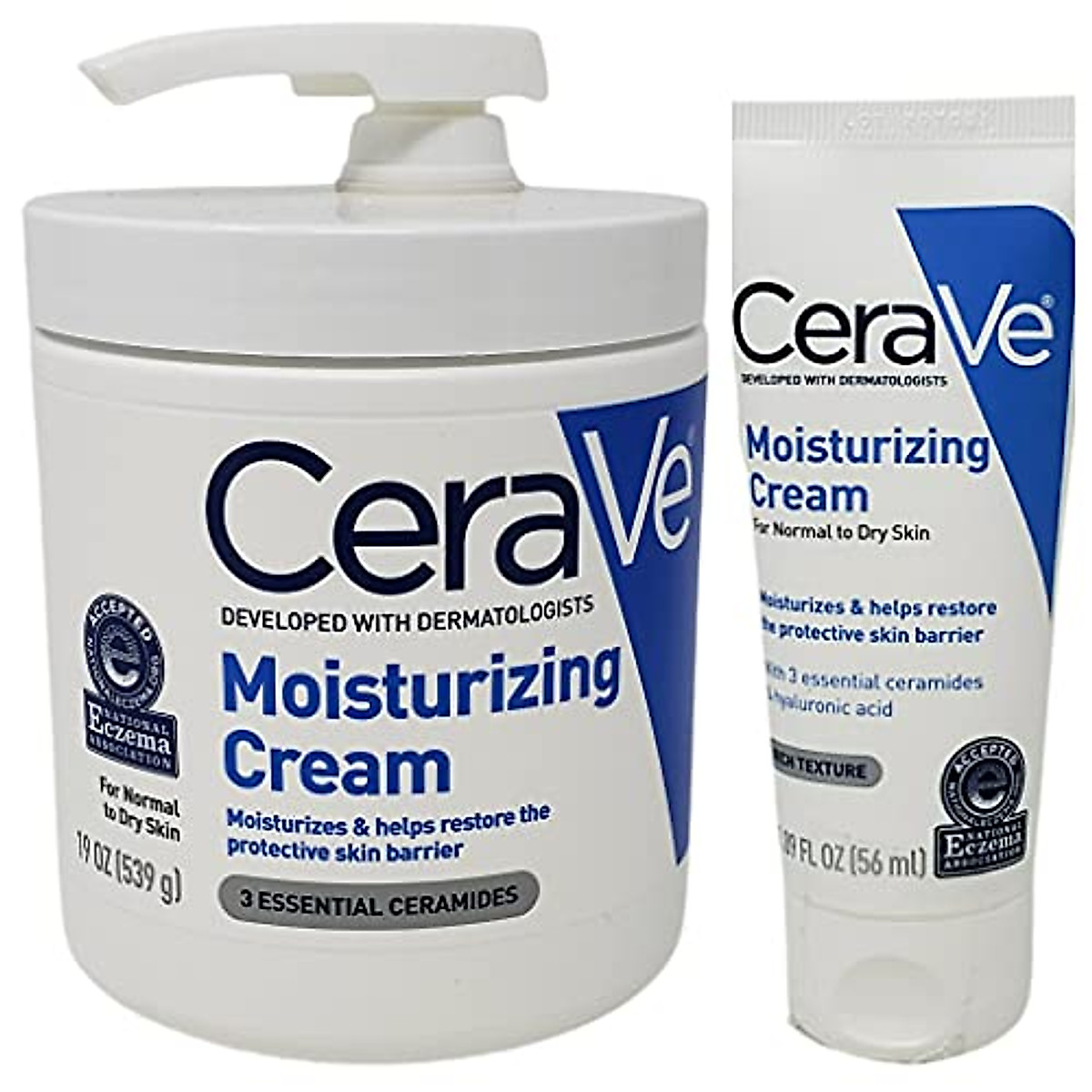 CeraVe Moisturizing Cream Bundle Pack - Contains 19 oz Tub with Pump and 1.89 Ounce Travel Size - Fragrance Free