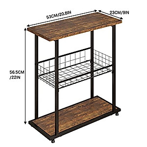 PROXRACER Side Table, 3-Tier End Table, Narrow Sofa Table Bedside Table, Small Nightstand with Storage Shelf for Living Room, Study, Bedroom, Rustic Brown