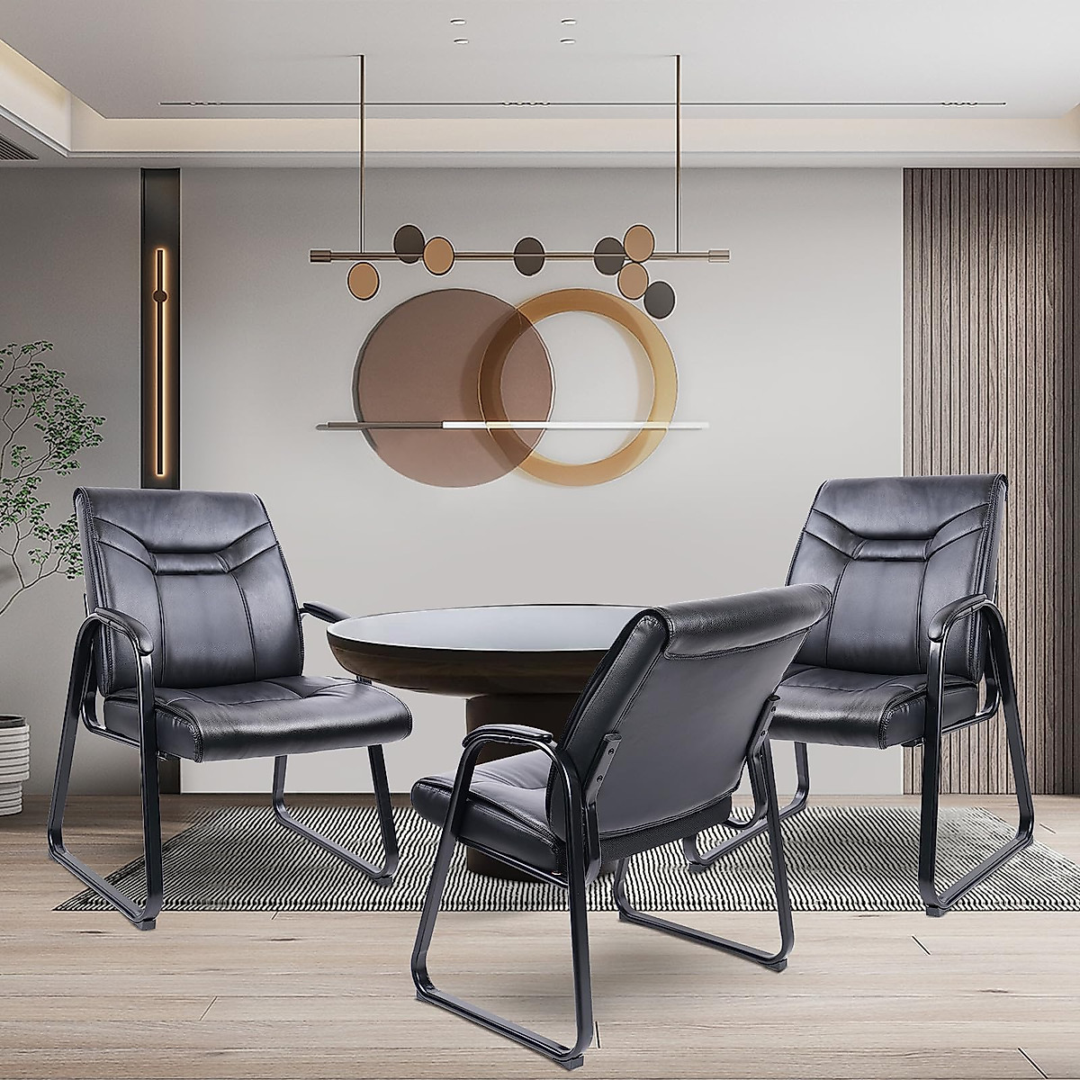 CLATINA Heavy Duty Big & Tall Guest Chair 400lb Leather Reception Chairs with Padded Arm Rest Extra Wide Backrest Seat Cushion Side Chair for Office Home Conference Waiting Room and Meeting, Set of 2