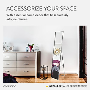 Adesso Alice Simple, Modern Full Length Mirror with Satin Steel Folding Frame