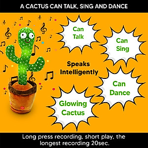 Majesty Trends Dancing Cactus Toy Talking Singing Plush Toy Mimicking Repeats What You Say, Have Recording & 120 Funny Musical Songs Wiggly Dance with Lighting Funny Kids Gift