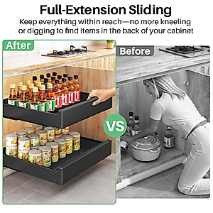Pull Out Cabinet Organizer Fixed With Adhesive Nano Film,Heavy Duty Storage and Organization Slide Out Pantry Shelves Sliding Drawer Pantry Shelf for Kitchen,Living Room 9.8"W x 16.9"D x3.1"H(1PC)