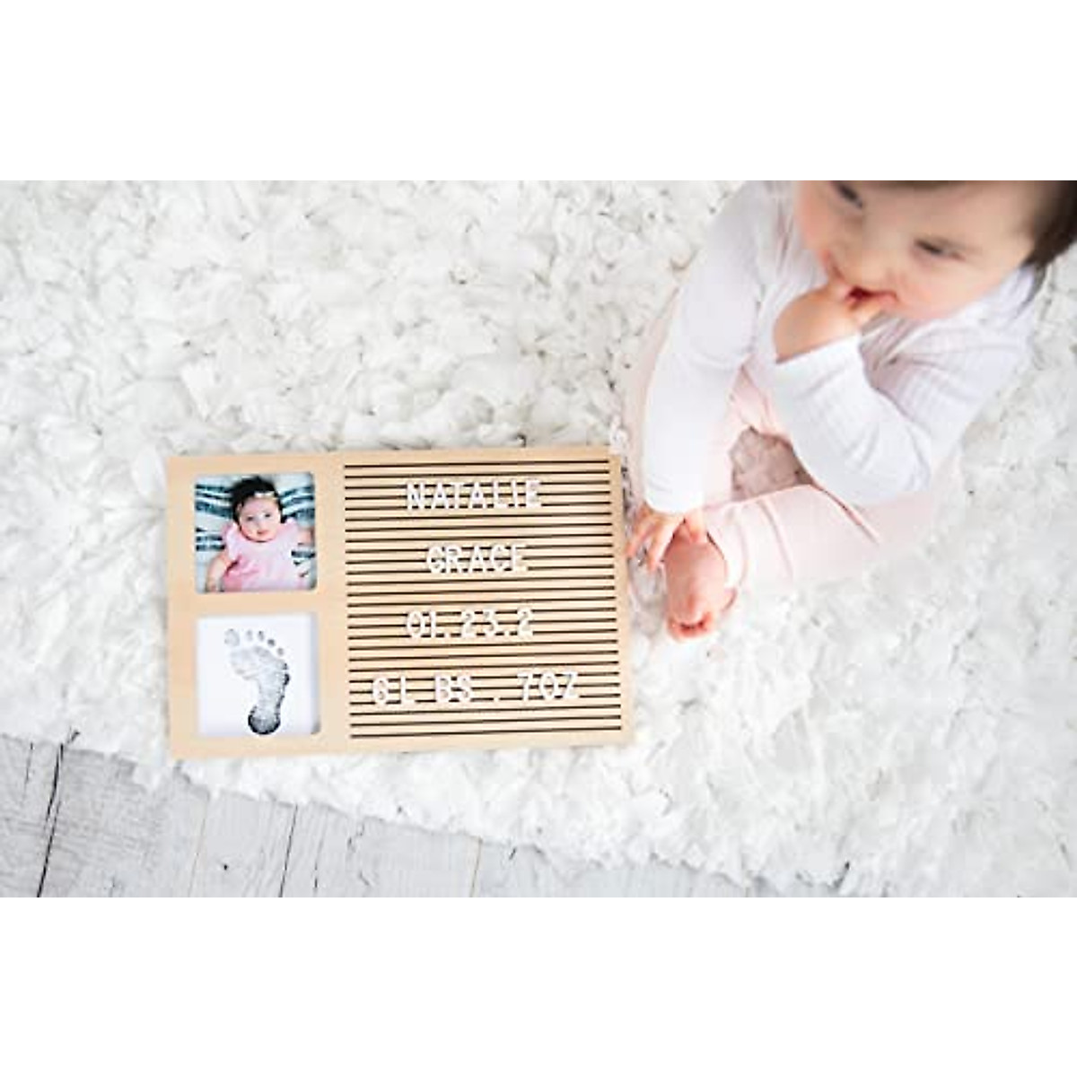 Pearhead Babyprints Letterboard Baby Handprint & Photo Frame, Wooden Customizable Letterboard for Baby, New Baby Keepsake