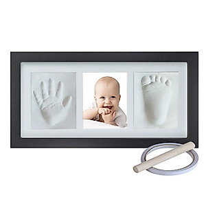 nuaele Baby Hand and Footprint Kit, Baby Girl Gifts, Baby Boy Gifts, Wall Mount & Desktop Mount Decor Shower Picture Frames Gift for Newborns - Roller, Mounting Hardware and Instructions - Black