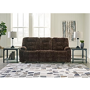 Signature Design by Ashley Soundwave Contemporary Manual Reclining Sofa with Drop Down Table, USB Ports and Cup Holders, Dark Brown
