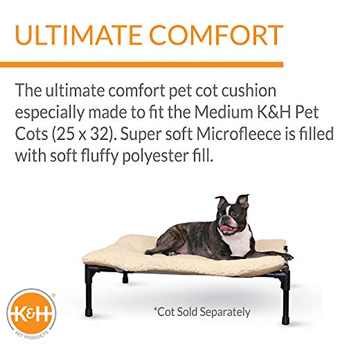 K&H Pet Products Original Pet Cot Microfleece Pad - Tan, Medium 25 X 32 Inches