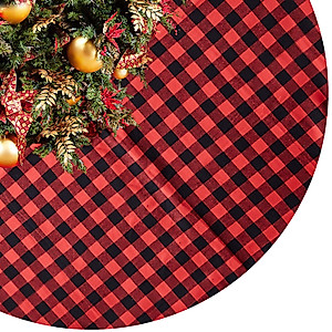 48 Inches Christmas Tree Skirt Red and Black Plaid Buffalo Check Double Layers Skirts for Christmas Decorations Indoor Outdoor, Xmas Party Holiday Ornaments (48 Inches)